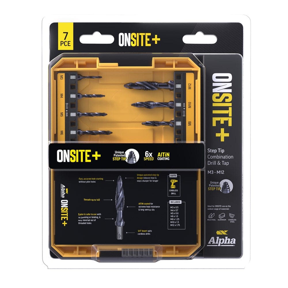 Alpha 7Pce Onsite Plus Combination M3-M12 Drill and Tap Set SM7DTST