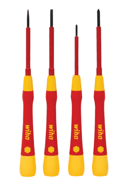 Wiha 4Pce Fine Screwdriver Set, Picofinish Slotted & Phillips VDE 1000