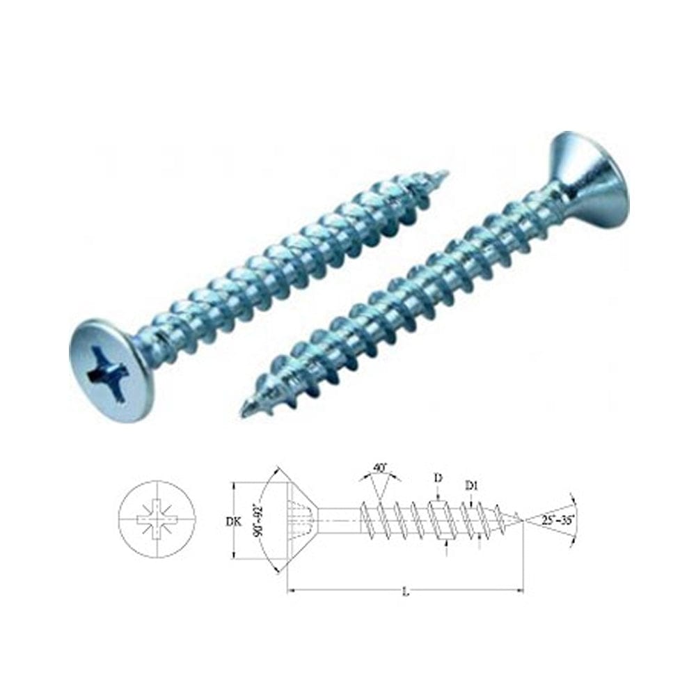 1000Pce 8G x 19mm (3/4") / M4 x 19mm Pozi Drive Countersunk Chipboard